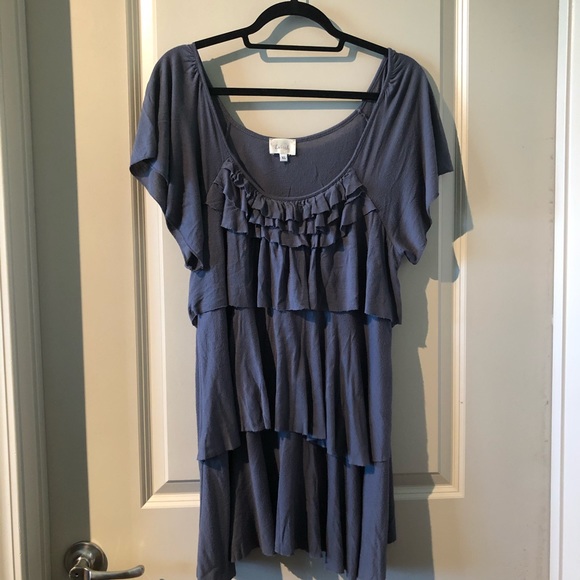 Lavish | Tops | Lavish Gray Ruffle Layered Capped Shirt | Poshmark